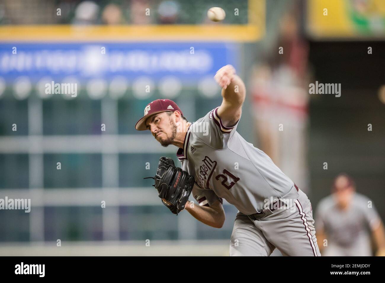 March 3, 2019: Texas A&M Aggies pitcher Jonathan Childress (21) works ...