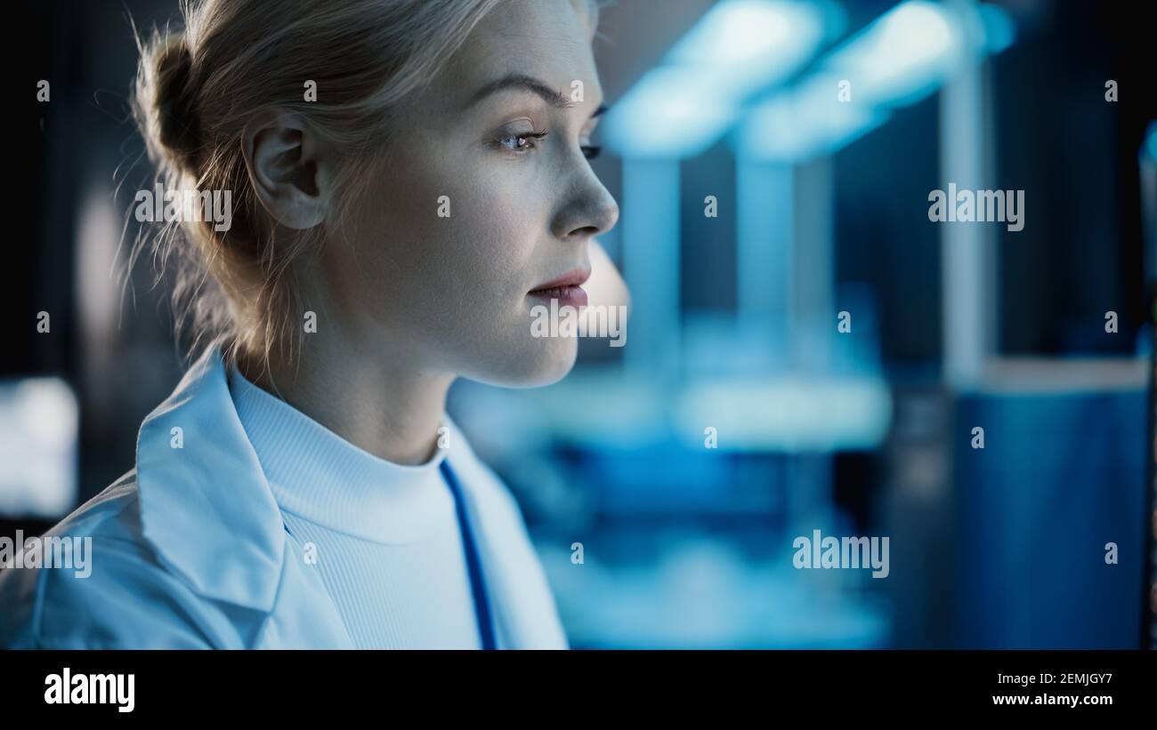 Medical Research Laboratory: Close-up Side View Portrait of Female ...