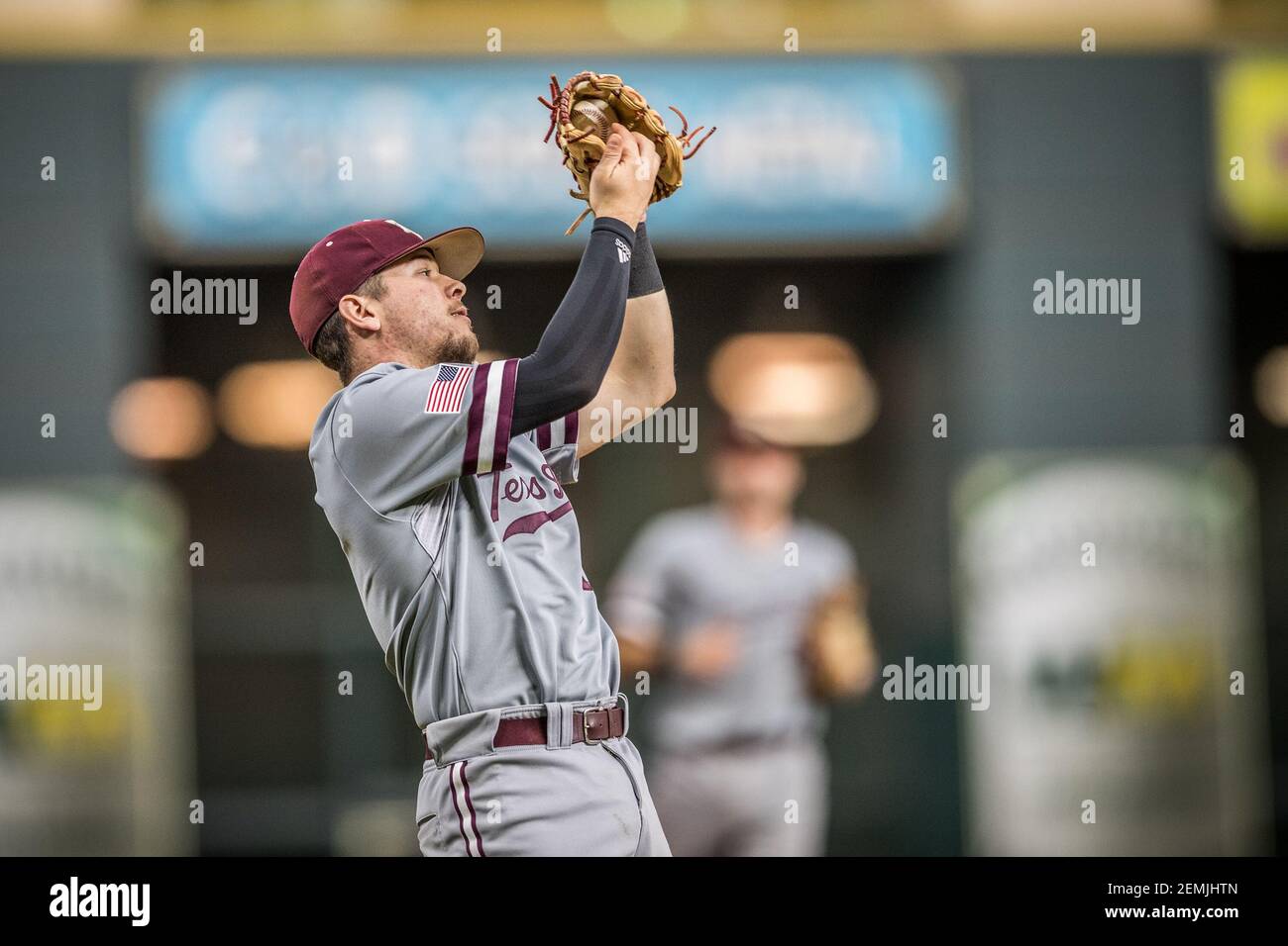 March 3, 2019: Texas A&M Aggies third baseman Ty Coleman (1) catches a ...