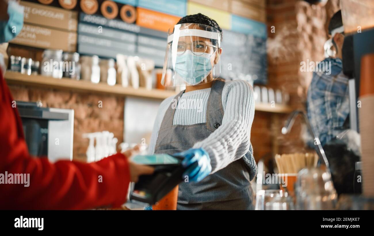 Mandatory Face Masks and Shields in a Coffee Shop During Coronavirus ...