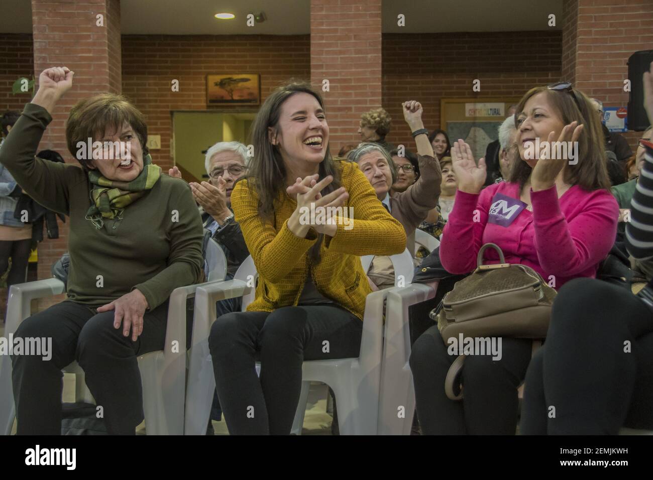 Irene Montero and other leaders of Podemos seen the announcement ...