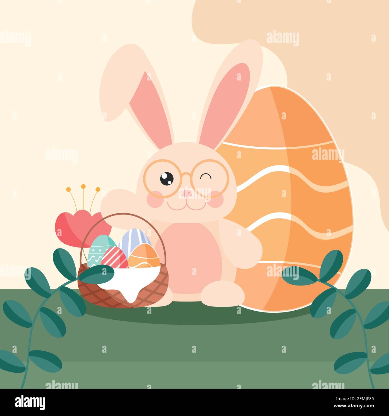 easter bunny glasses eggs basket Stock Vector Image & Art - Alamy