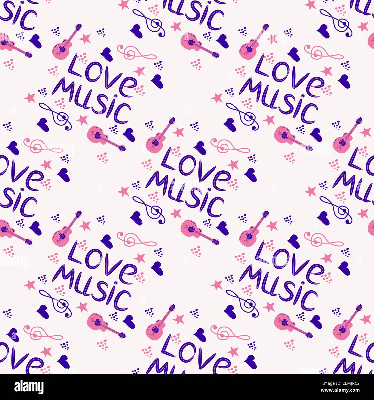 Love music seamless pattern with country guitar, music notes, treble ...