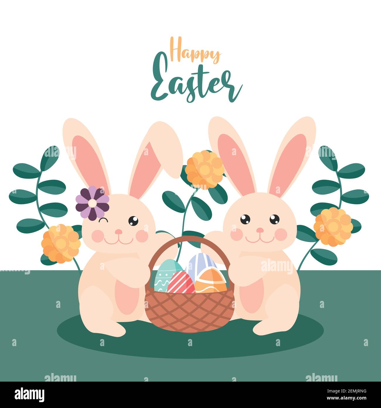 Fluffy rabbit basket eggs Stock Vector Images - Alamy