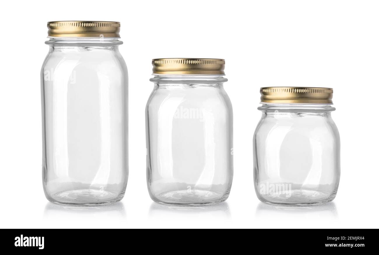 empty glass jars isolated on white background Stock Photo - Alamy