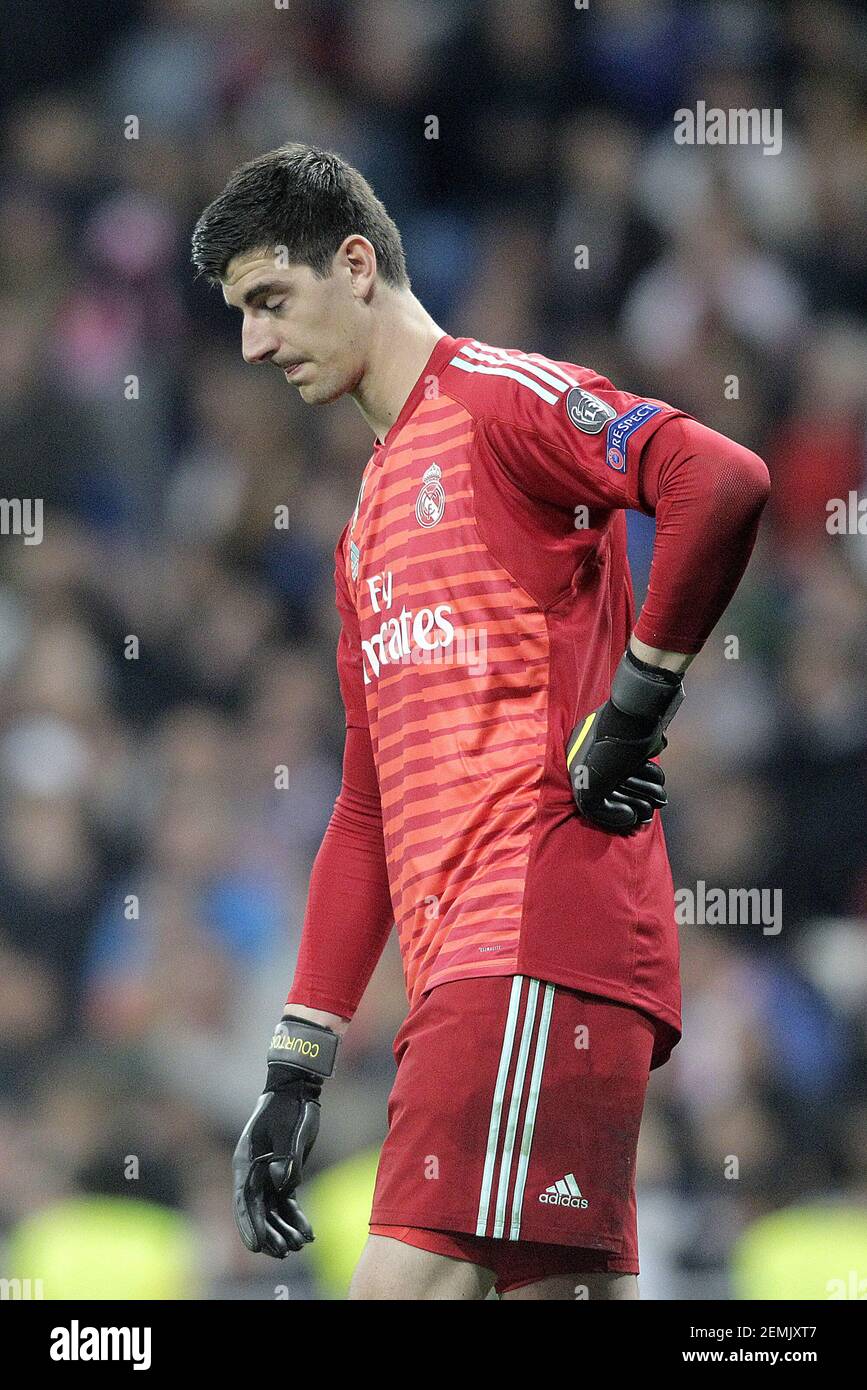 Real Madrid's Thibaut Courtois dejected during a UEFA Champions League ...