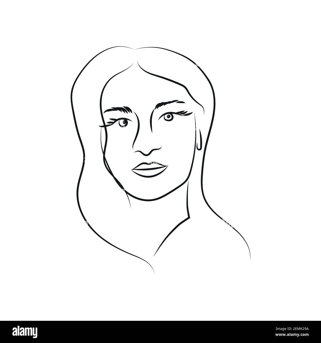 Modern Abstract Face Portrait. Linear Ink Brush. Line Art. Fashion ...
