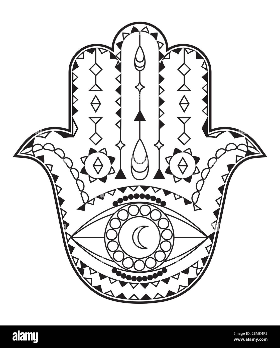 Hamsa hand vector with mystical, esoteric symbols like pyramid, evil ...