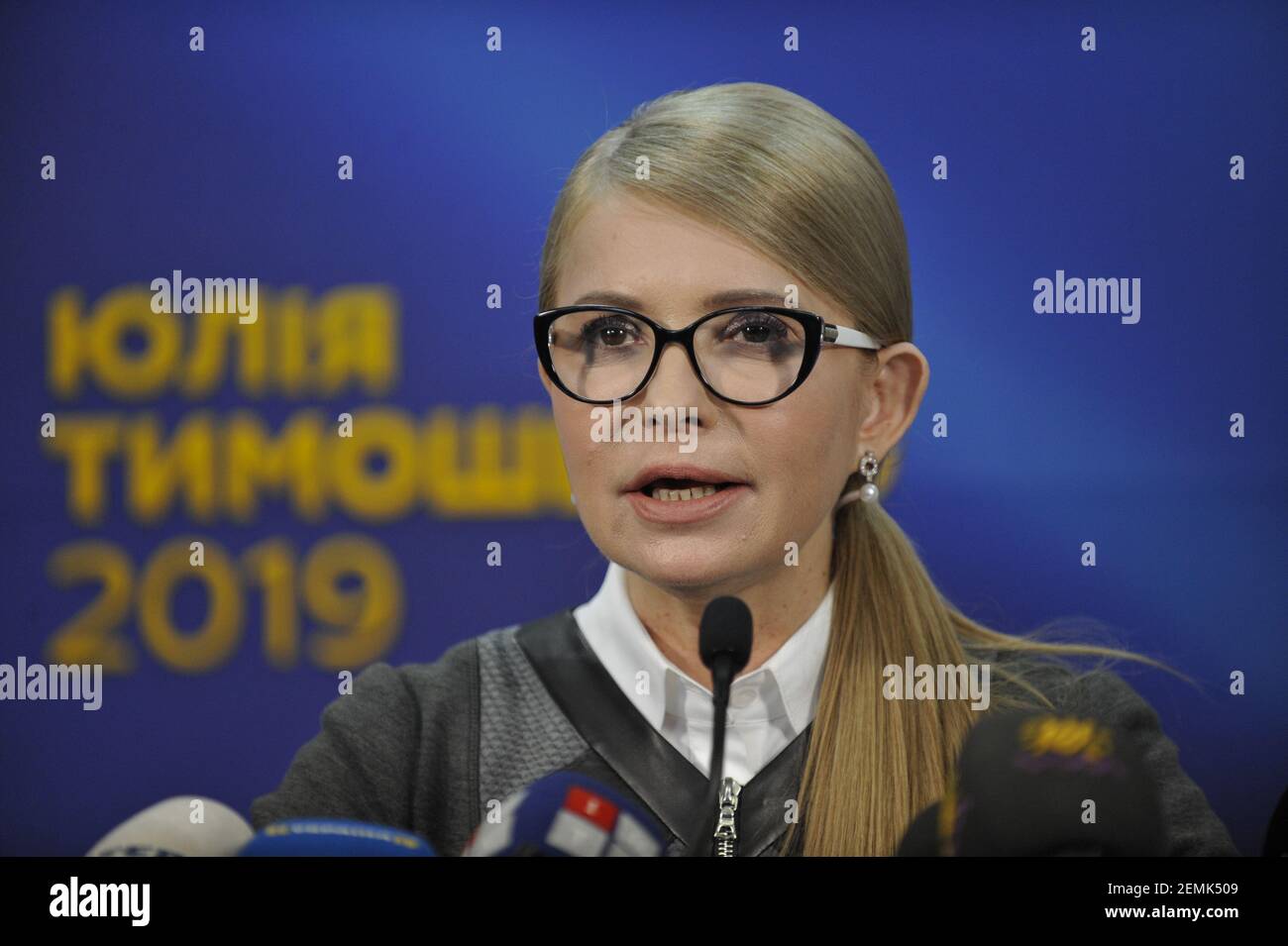 Leader of the Ukrainian political party seen during a press conference ...
