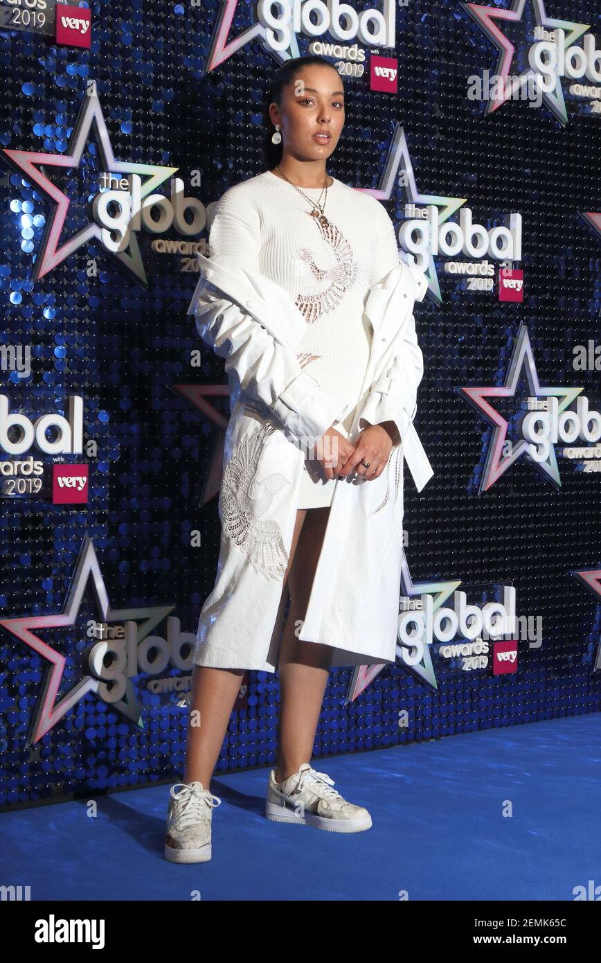 Grace Carter on the blue carpet at The Global Awards at the Eventim ...