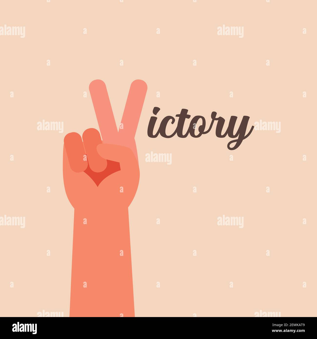 Victory hand sign with victory word typography. Vector illustration ...