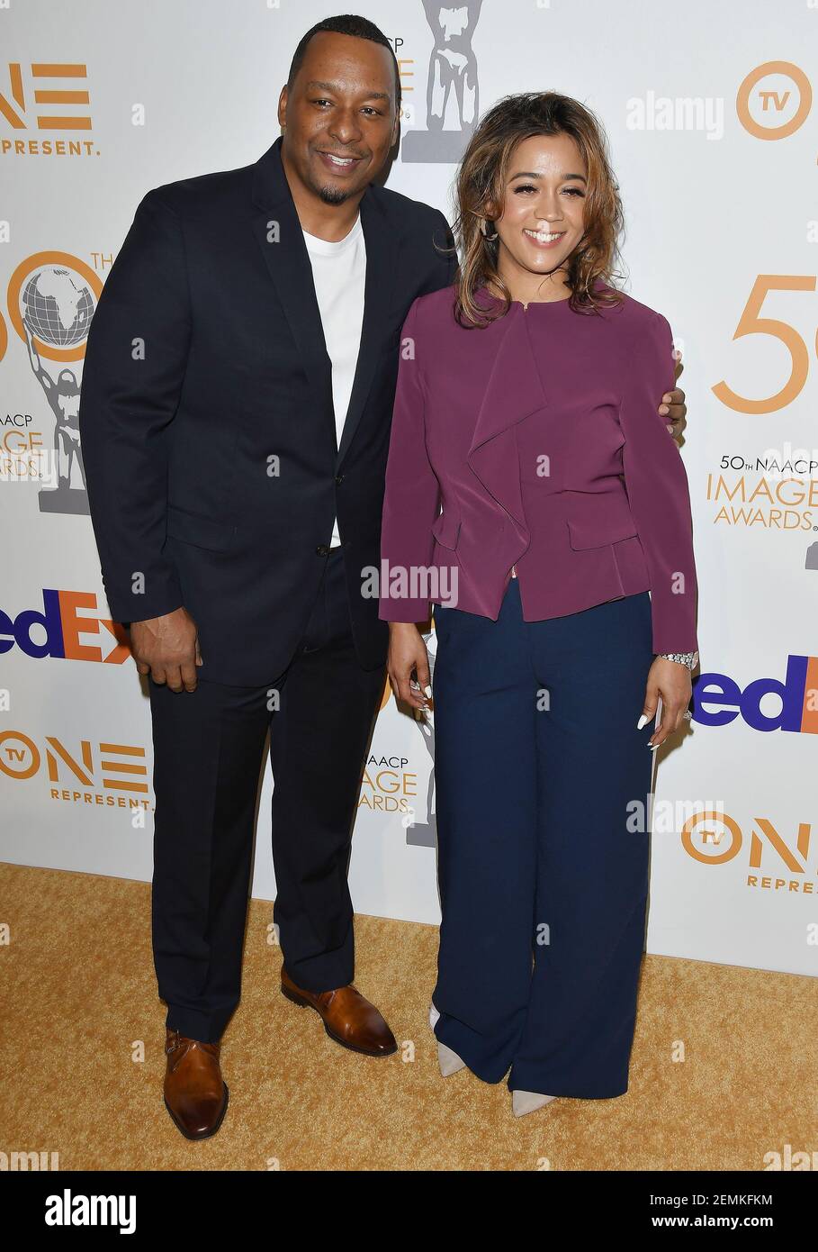 (L-R) Deon Taylor and Roxanne Taylor at the 50th NAACP Image Awards ...