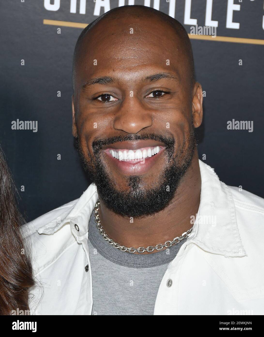 Vernon Davis arrives at the Grand Opening of SHAQUILLE’S held at L.A ...
