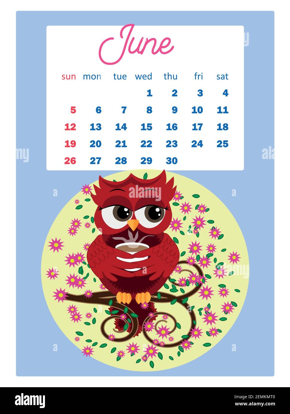 Calendar 2022. Cute owls and birds for every month. Wall vertical ...