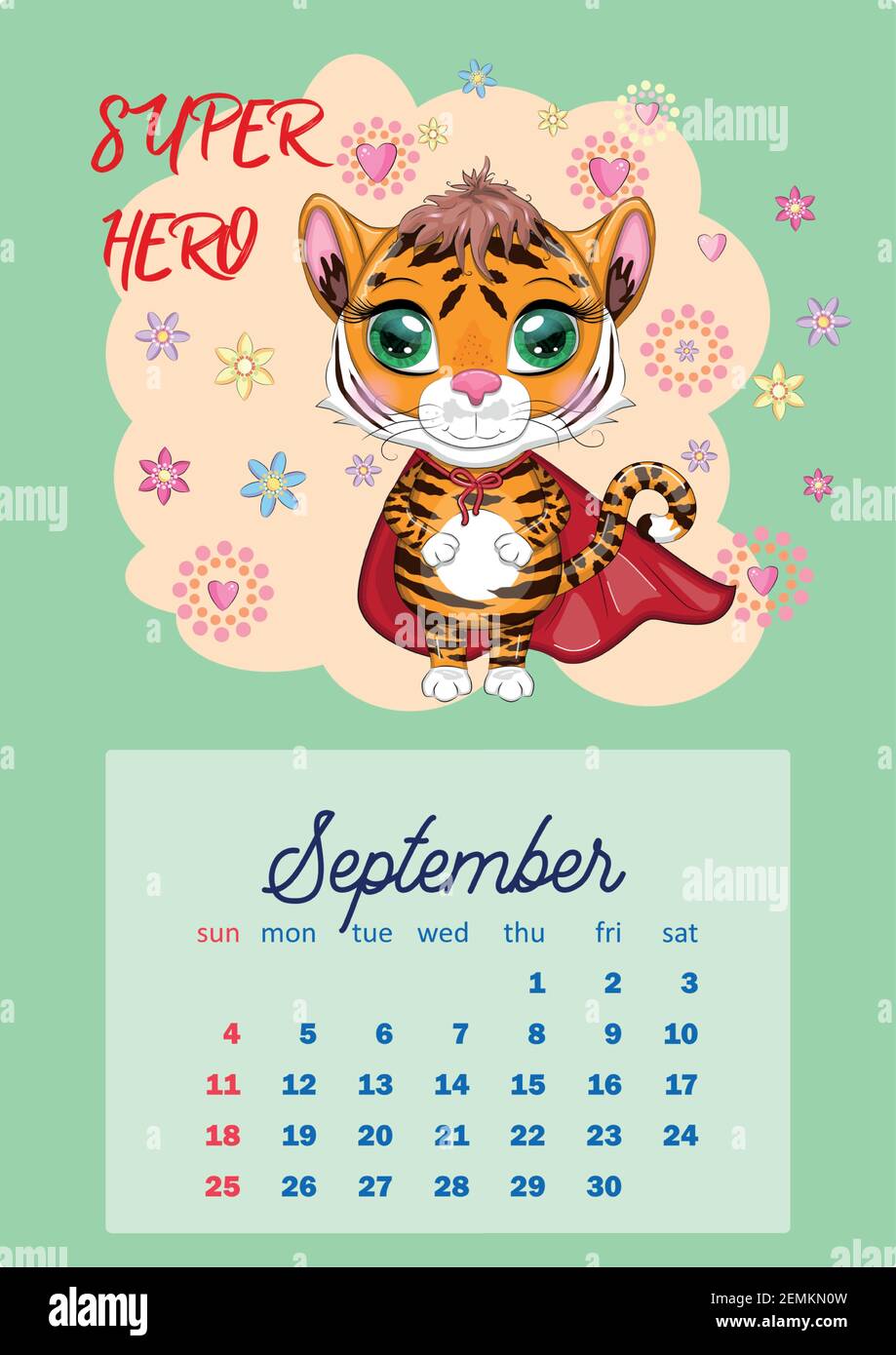 Cute Tiger Wall Calendar Template for 2022, Year of the Tiger, Chinese ...