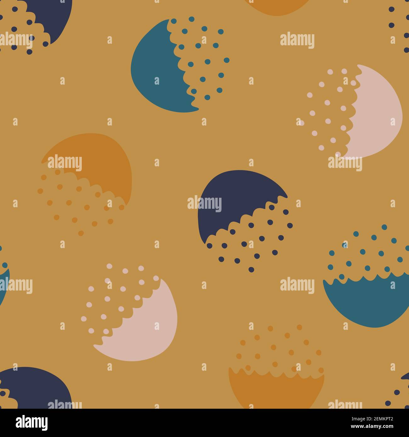 Seamless vector pattern with abstract bowl and dots on beige mustard ...