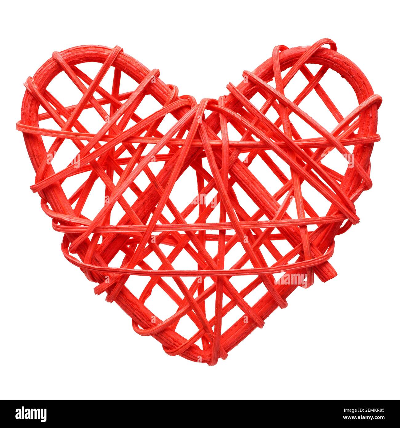Red heart, handmade wicker decoration, isolated on white background ...