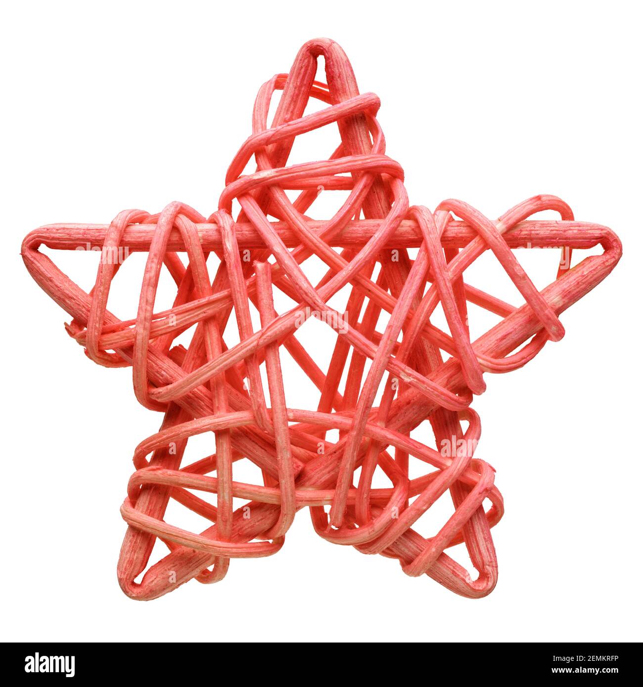 Red five-point star, handmade wicker decoration, isolated on white ...