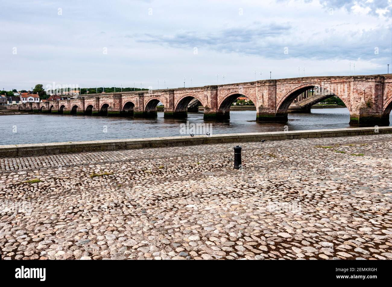The red sandstone Berwick Bridge crossing over the River Tweed was ...