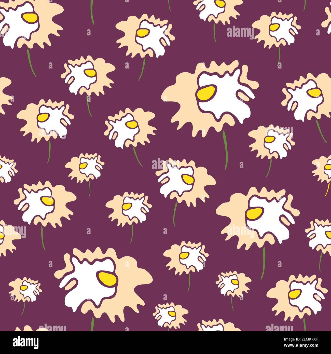 Seamless vector pattern with daisies. Flowers on purple background ...