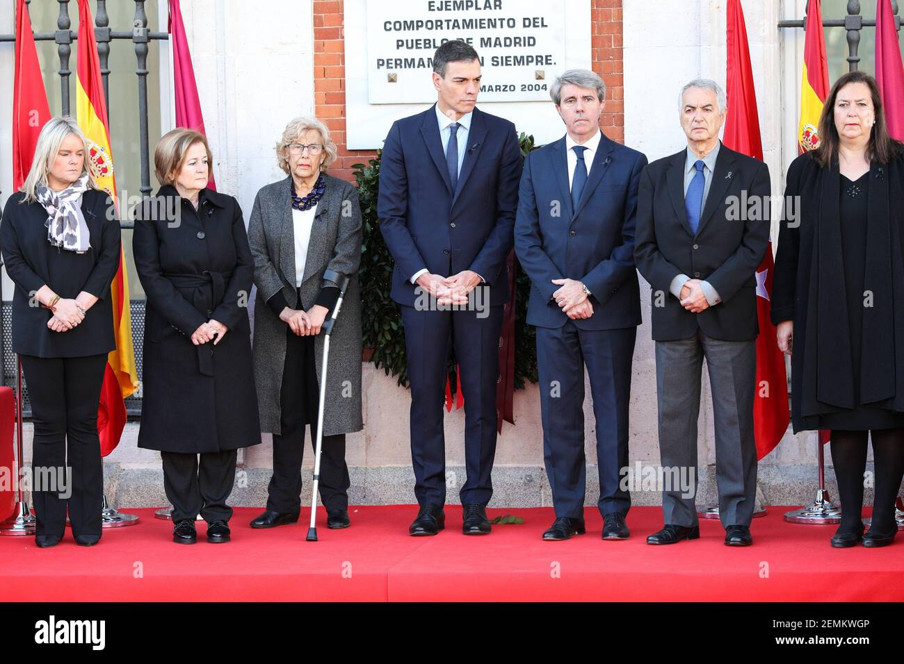 Angel Garrido (R), Pedro Sanchez (C) and Manuela Carmena (L) member of ...