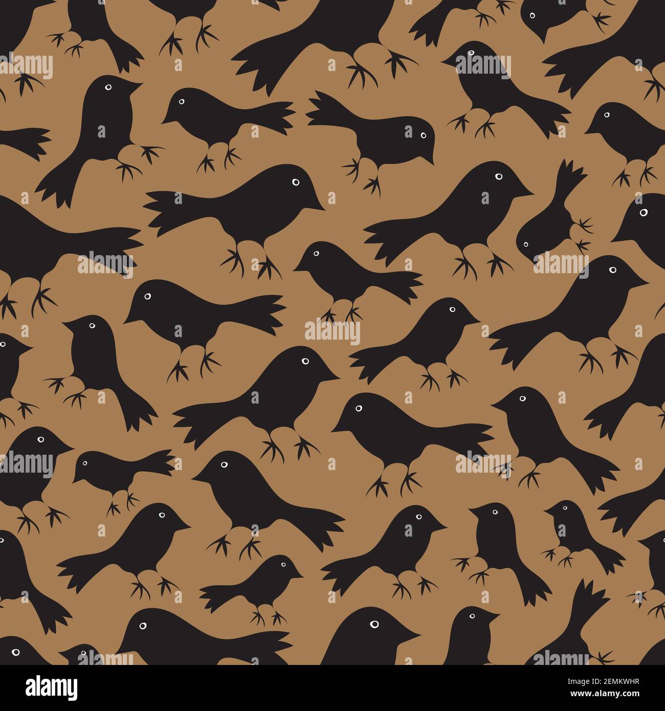 Seamless vector pattern with silhouettes of blackbirds on brown ...