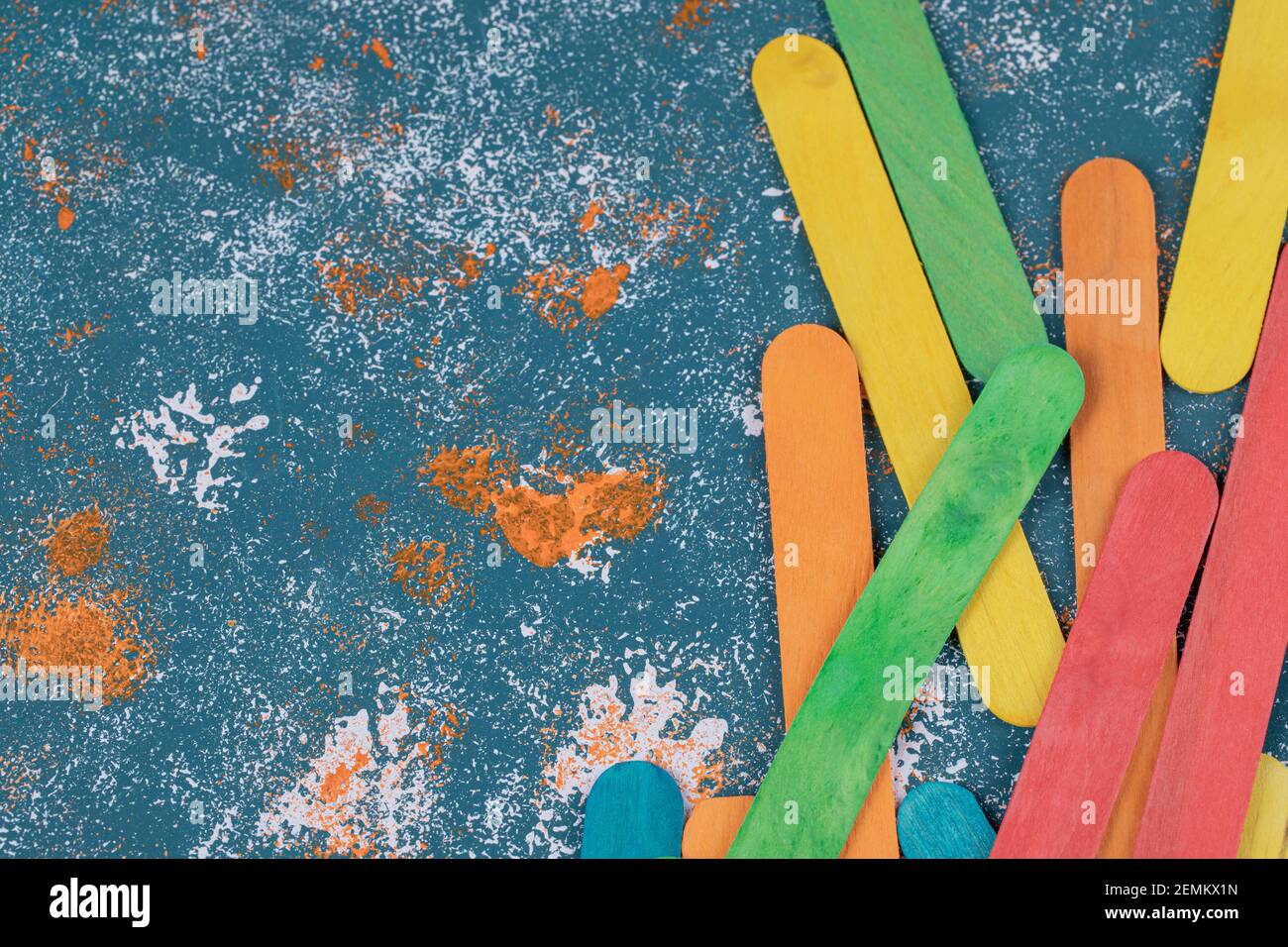 Colorful stickers on a blue textures background Stock Photo - Alamy