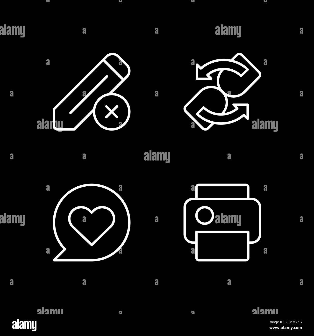 Mobile app interface signs white linear icons set for dark theme Stock ...