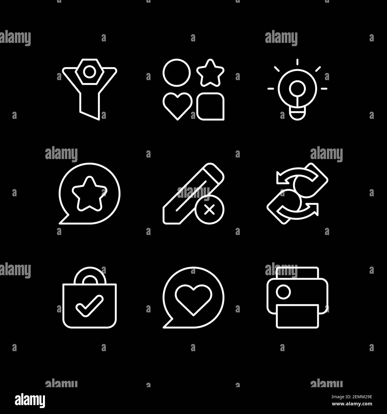 Set of mobile app icons black and white vector user Black and White ...