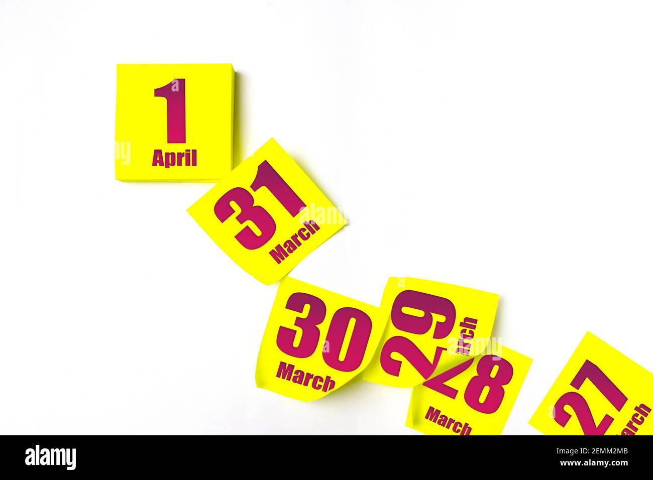 April 1st . Day 1 of month, Calendar date. Many yellow sheet of the ...