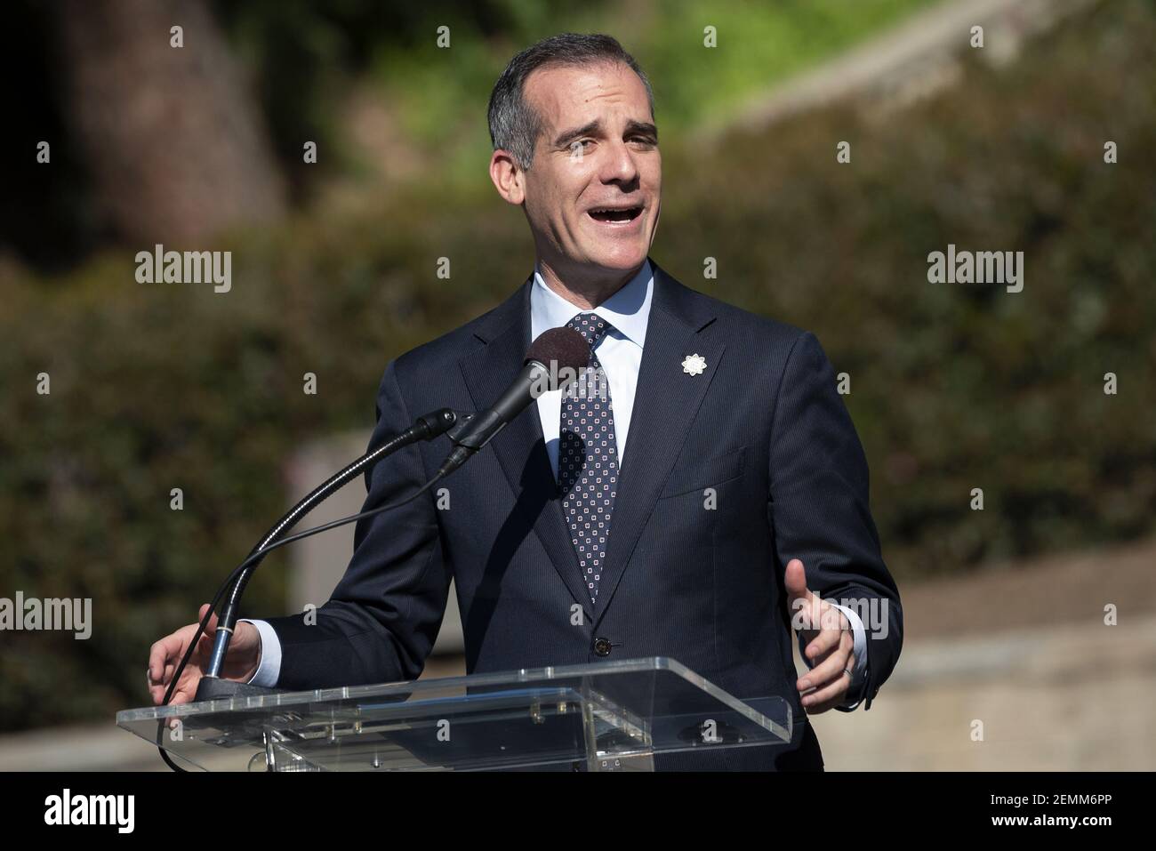 Los Angeles Mayor Eric Garcetti speaks during a ceremony in honor of ...