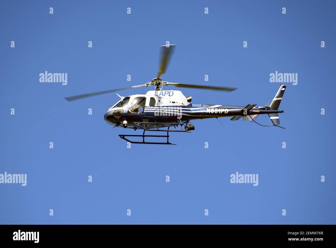 A Los Angeles Police Department helicopter is seen in Los Angeles ...