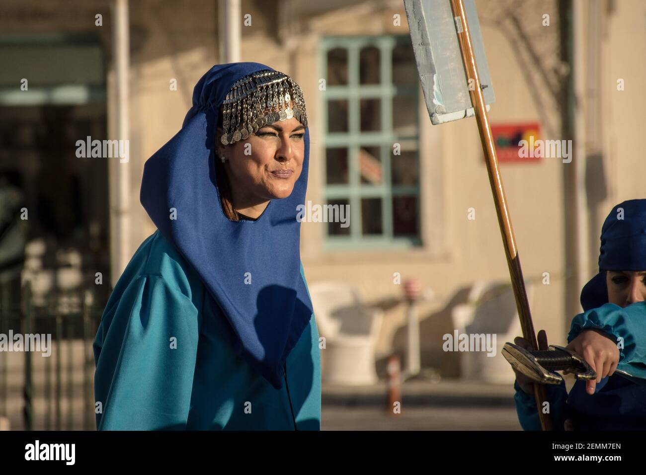 A participant seen dressed up during the Syros carnival. Thousands of ...