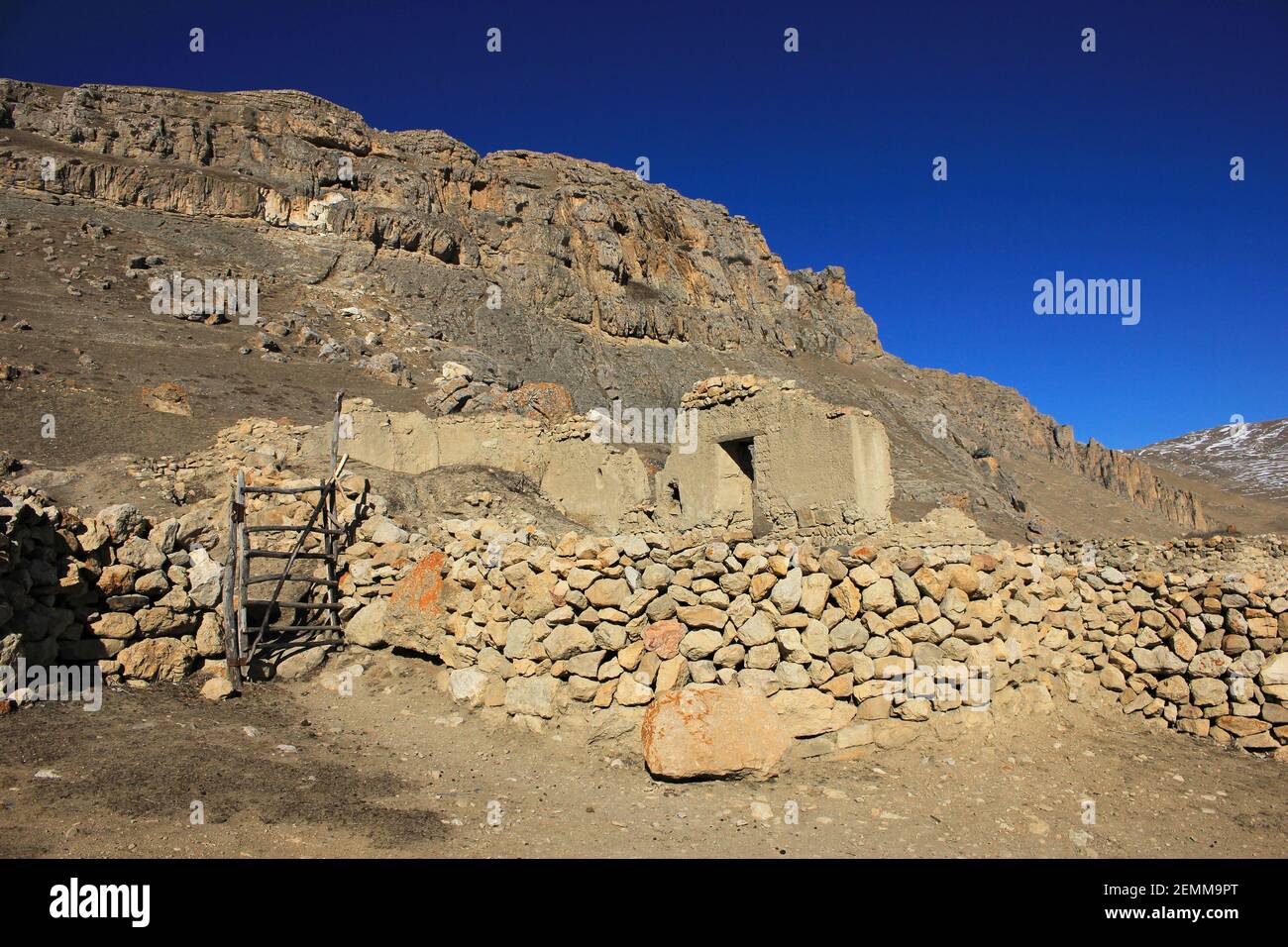 Ruins of old buildings high in the mountains. Azerbaijan. Guba region ...