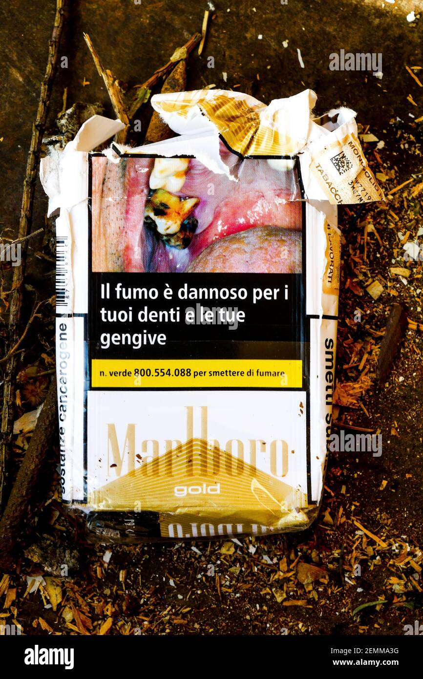 Health warning on an empty cigarettes pack, Lyon, France Stock Photo ...