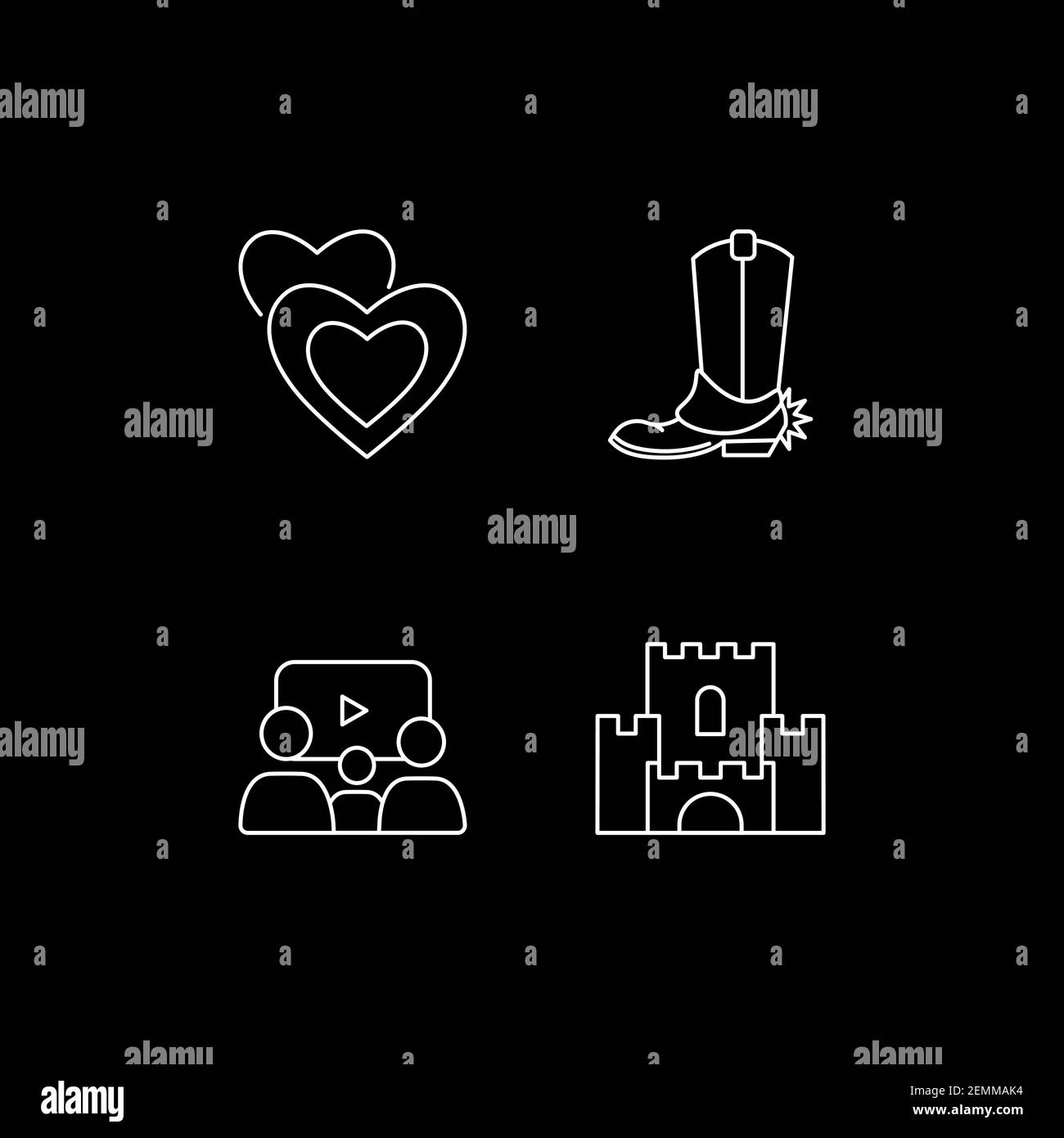 Cinema genres categories white linear icons set for dark theme Stock ...