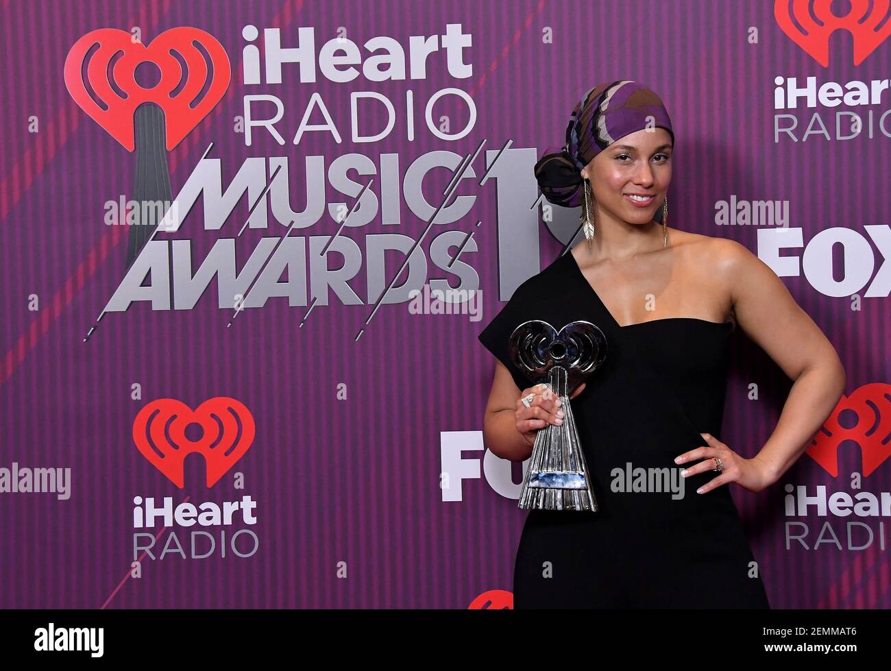 Alicia Keys poses in the press room during the 2019 iHeartRadio Music ...