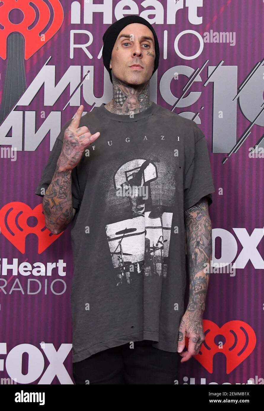 Travis Barker poses in the press room during the 2019 iHeartRadio Music ...