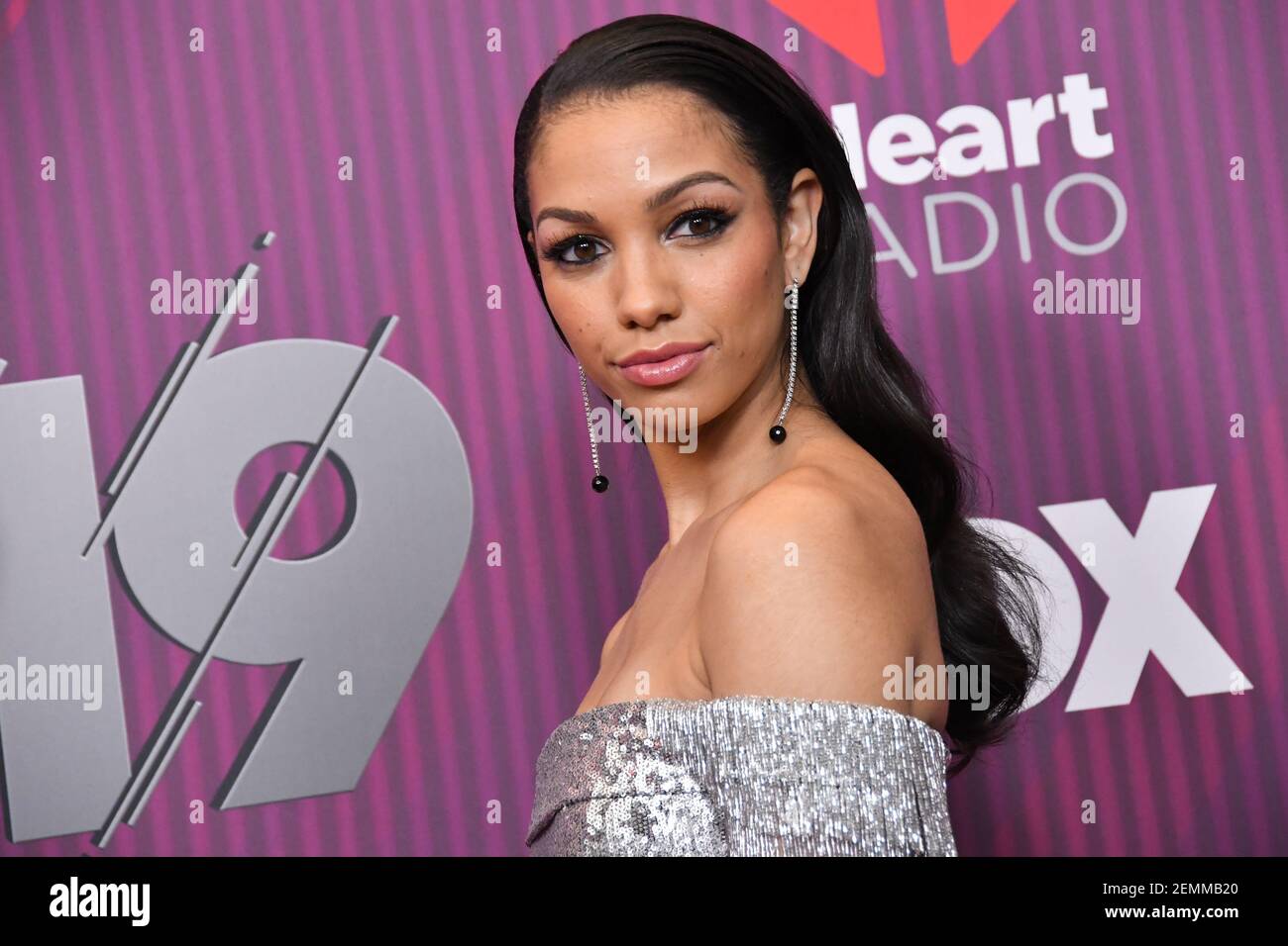 Corinne Foxx poses in the press room during the 2019 iHeartRadio Music ...