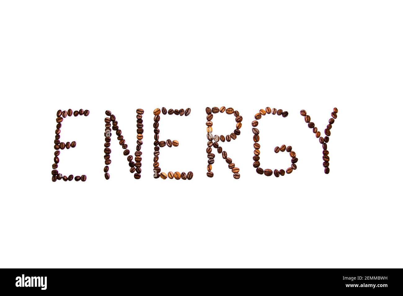 Energy of caffeine. The inscription Energy coffee made from coffee ...