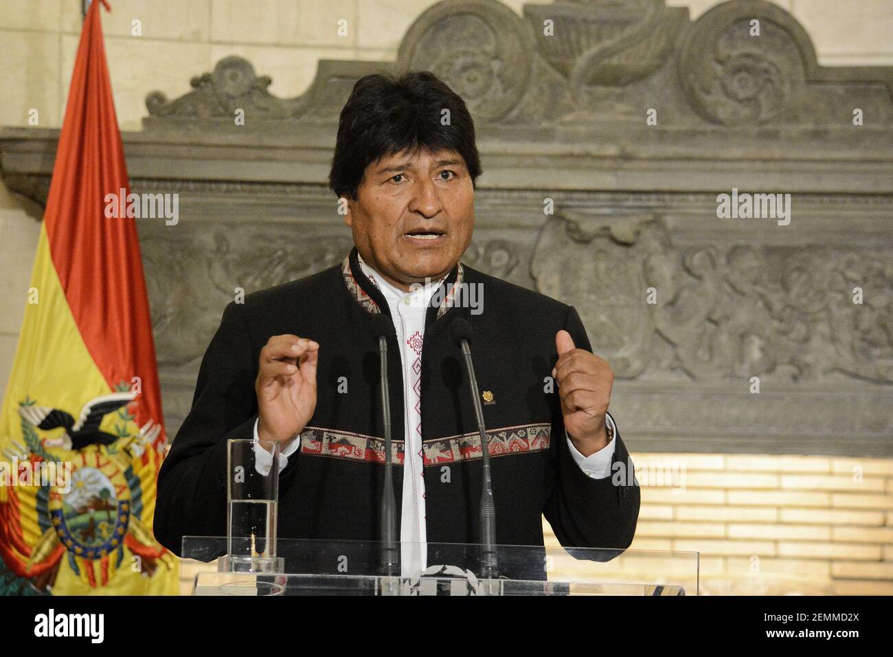 President of Bolivia, Evo Morales, seen making statements after the ...