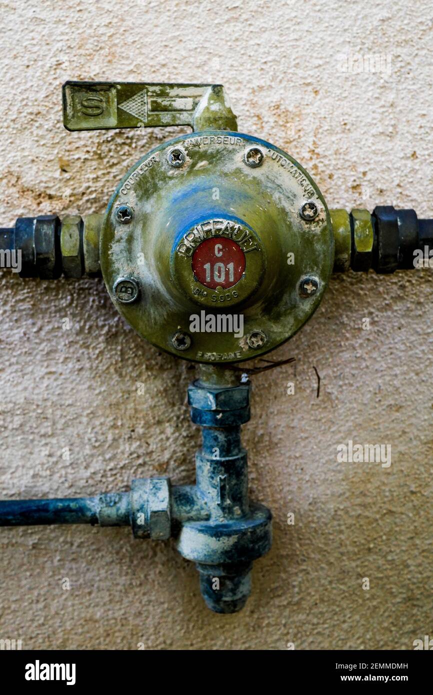 Tap on a gas pipe, France Stock Photo - Alamy