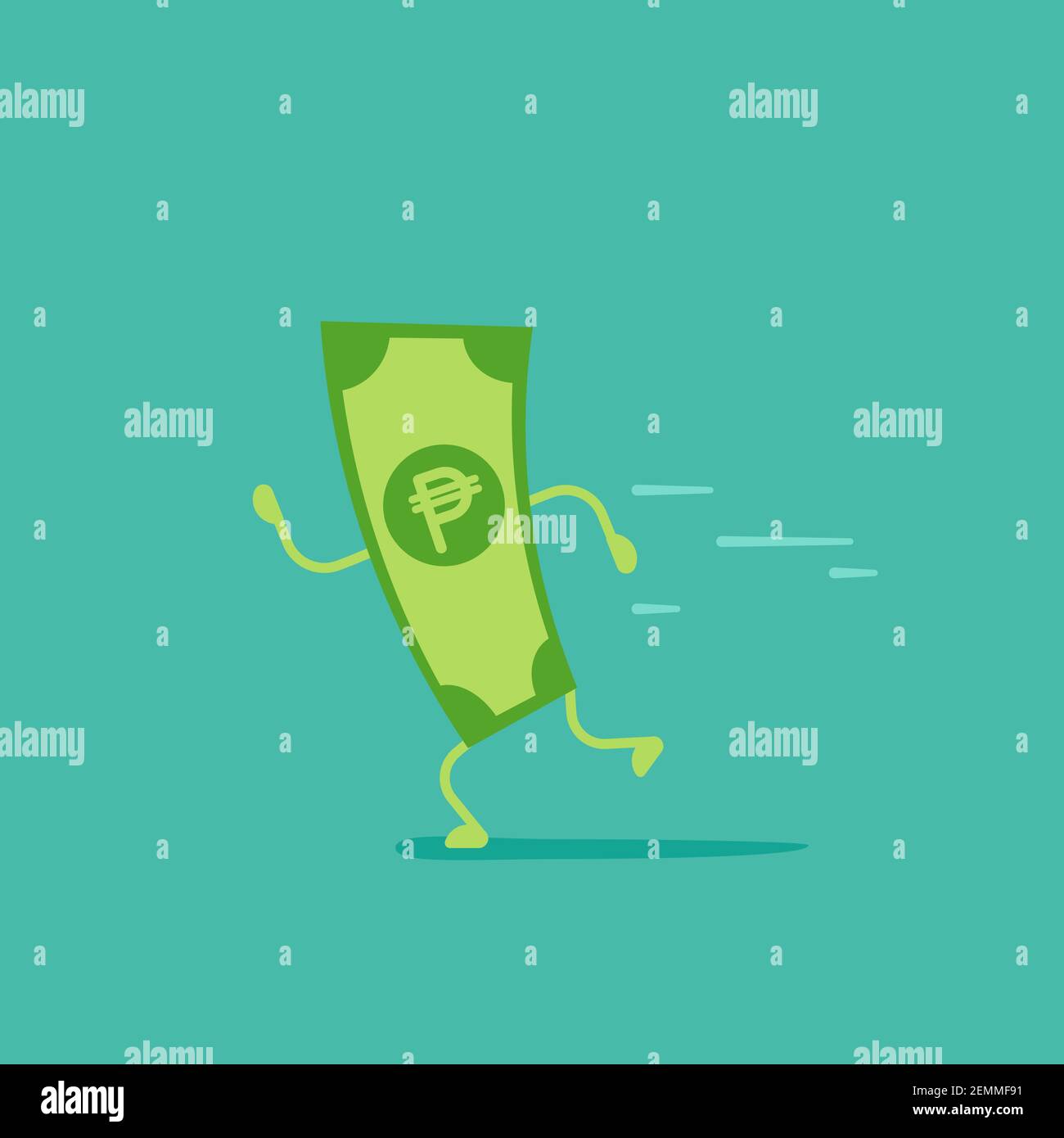 Green peso banknote with legs and hands running. Flat vector ...
