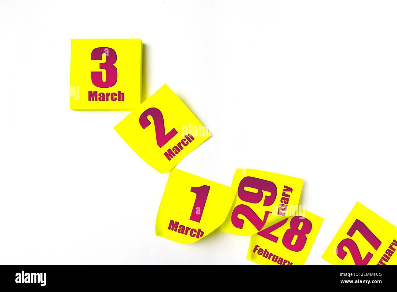 March 3rd. Day 3 of month, Calendar date. Many yellow sheet of the ...