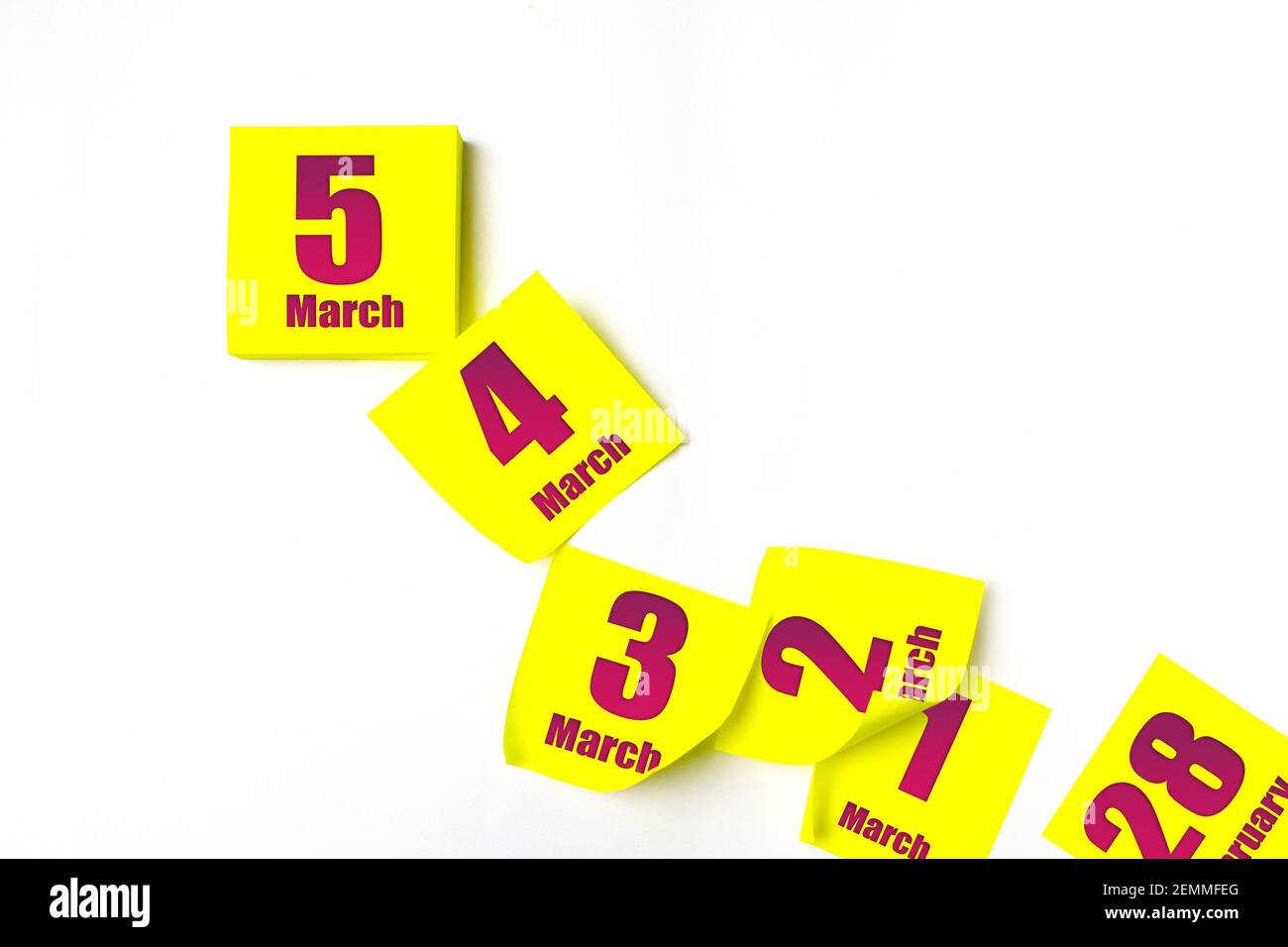 March 5th. Day 5 of month, Calendar date. Many yellow sheet of the ...