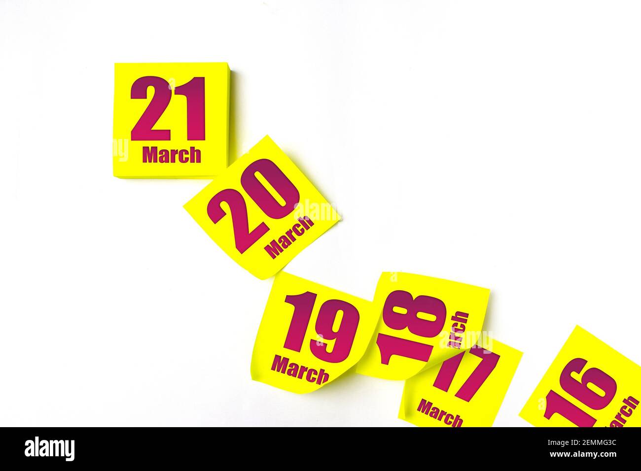 March 21st . Day 21 of month, Calendar date. Many yellow sheet of the ...