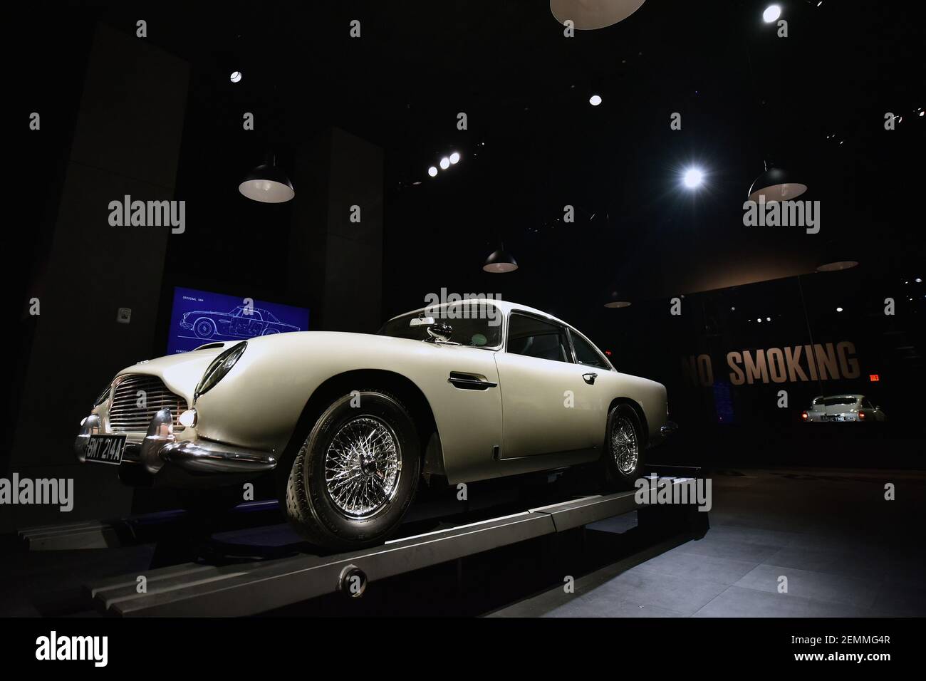 An Aston Martin DB5, famously used in the James Bond movies, on display ...