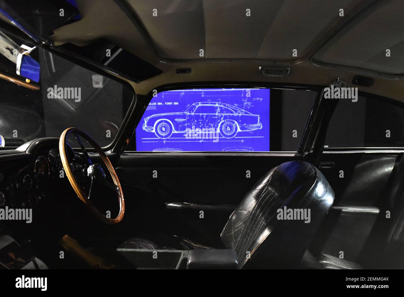 An Aston Martin DB5, famously used in the James Bond movies, on display ...