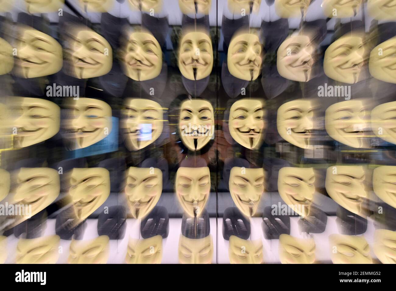Guy Fawkes masks, also know as "Anonymous" masks, part of the "hacking ...