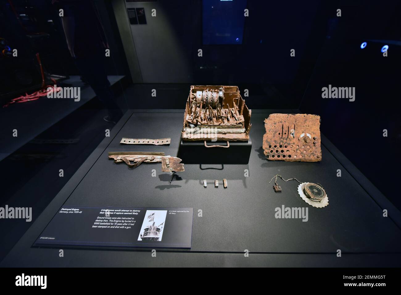 A WWII Enigma encoder found in a German submarine on display at the Spy ...
